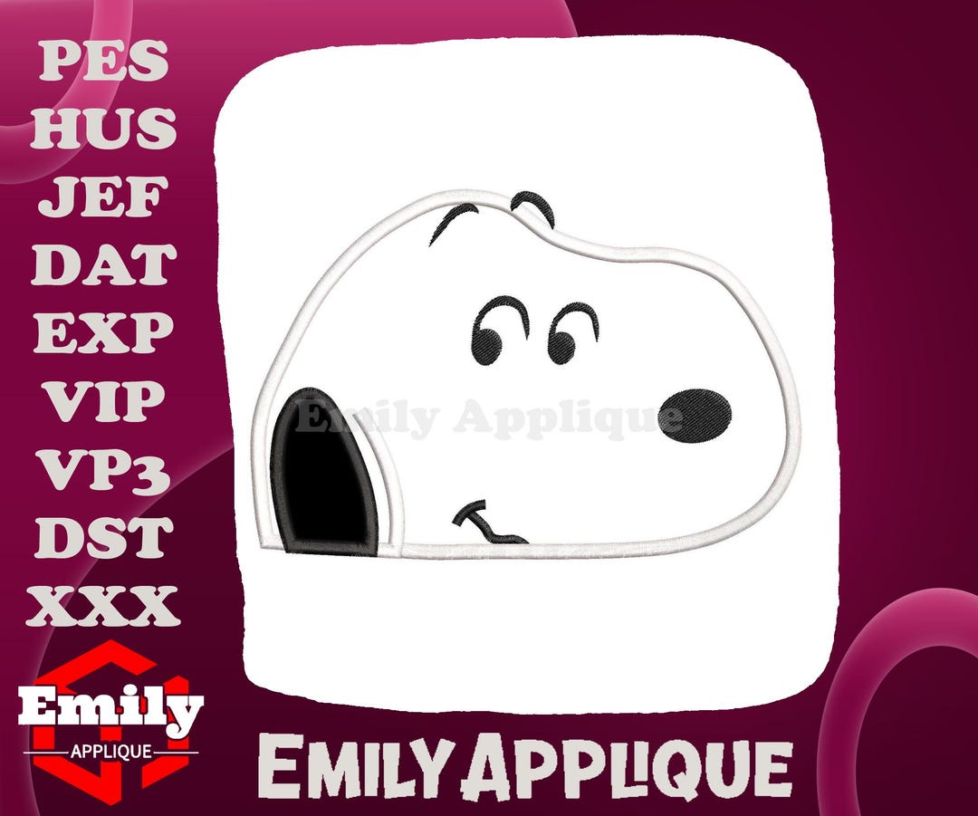Snoopy_peanuts_head_applique_embroidery_design 12 Formats - Instant ...