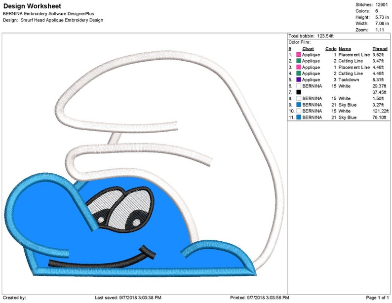 Smurf Head Applique Embroidery Design Instant Download | Etsy