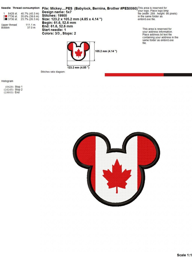 Mickey Mouse Canada Filled Embroidery Design | Etsy