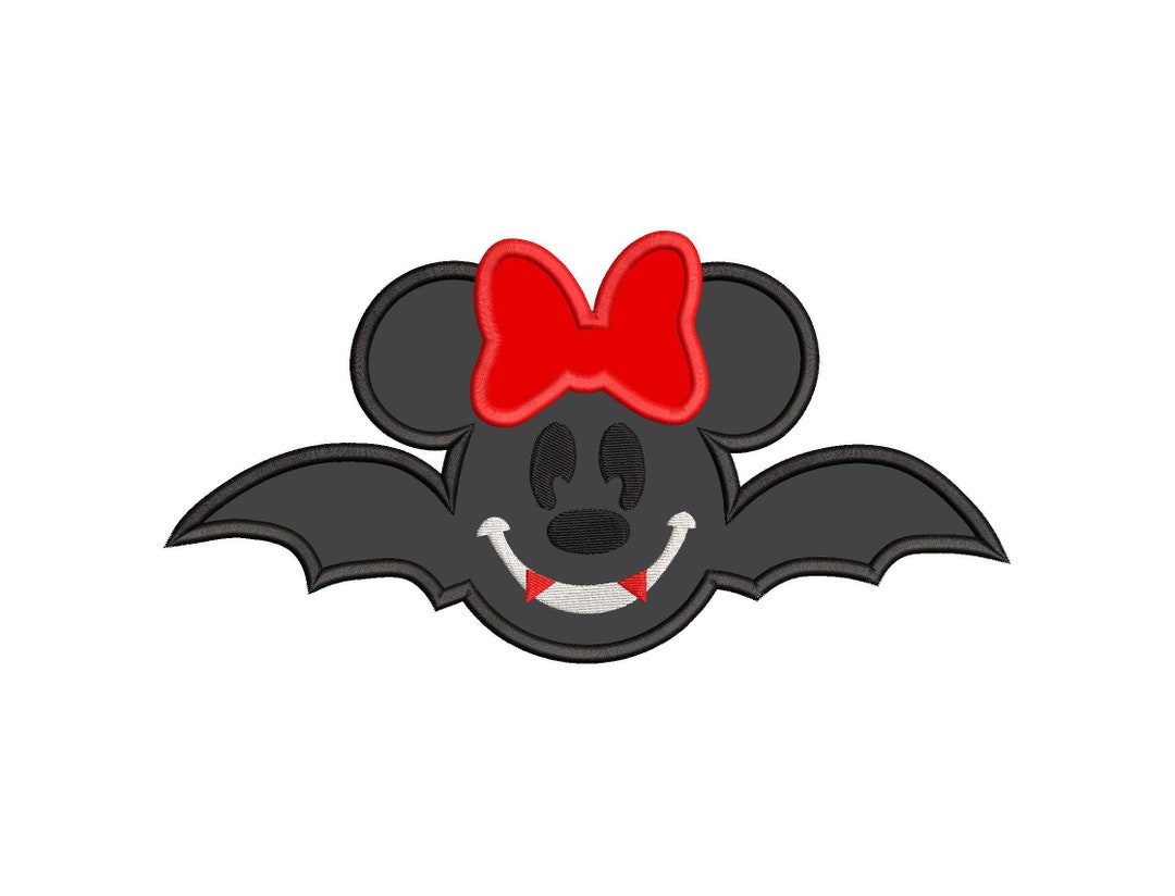 Minnie Mouse Vampire Bat With Bow Applique Embroidery Design - Instant ...