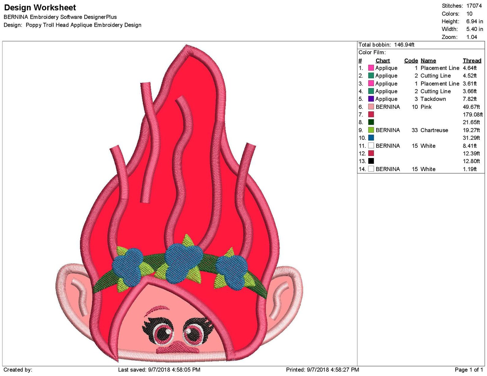 Poppy Troll Head Applique Embroidery Design Instant Download | Etsy