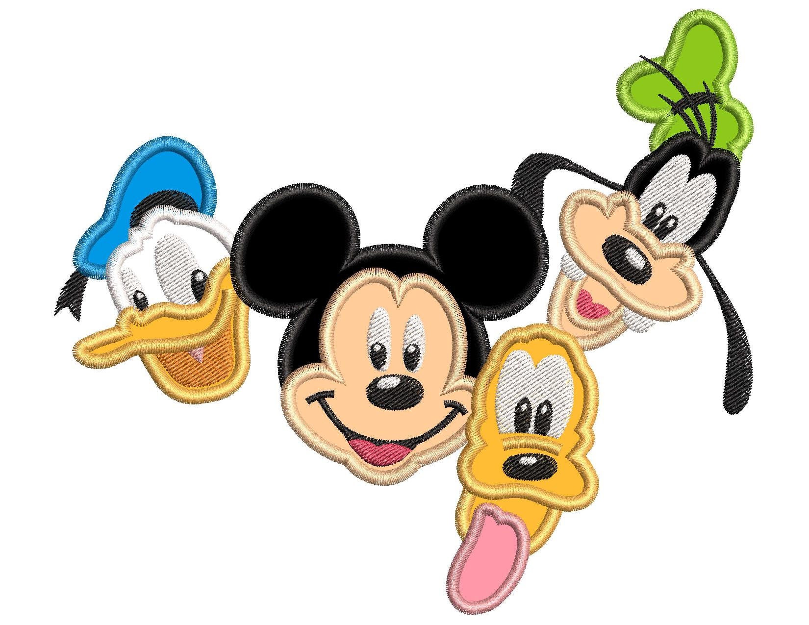 Mickey Mouse mit Donald Duck und Goofy und Pluto Gesichter Applikation Stickerei Design sofort Download Etsy