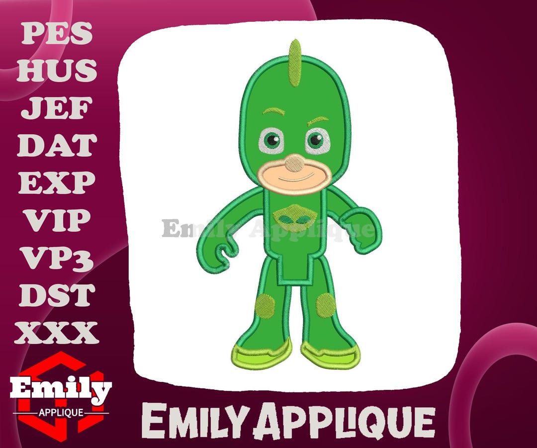 Gekko_pj_masks_applique_embroidery_design 12 Formats - Instant Download ...