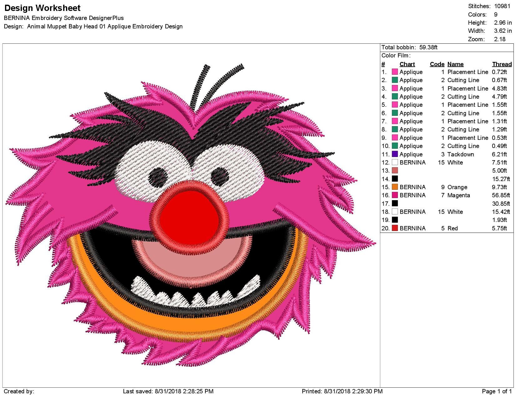 Animal Muppet Baby Head 01 Applique Embroidery Design - Etsy