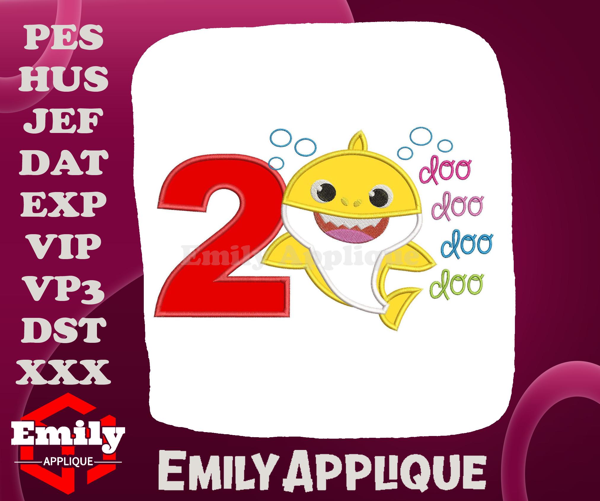 Baby_shark_doo_doo_birthday_number_2_applique_embroidery_design - Etsy