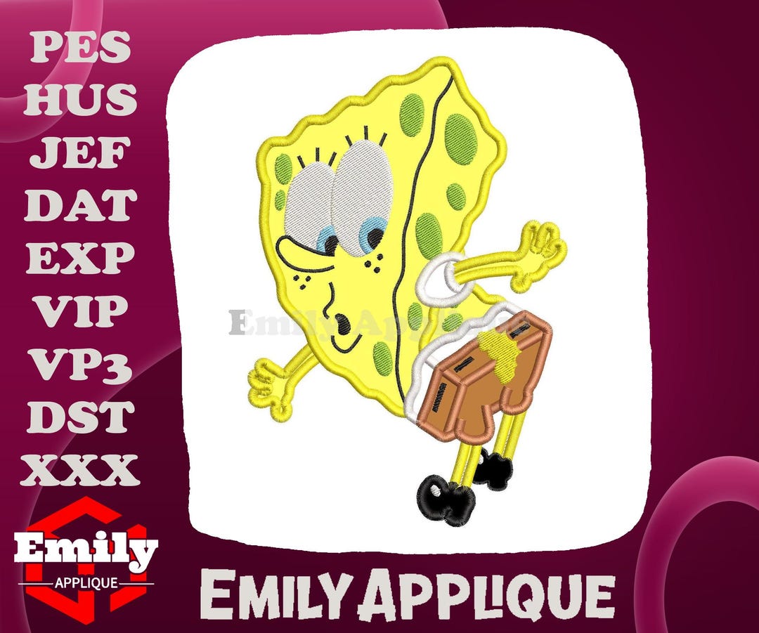 Spongebob_squarepants_applique_design_01 12 Formats - Instant Download ...