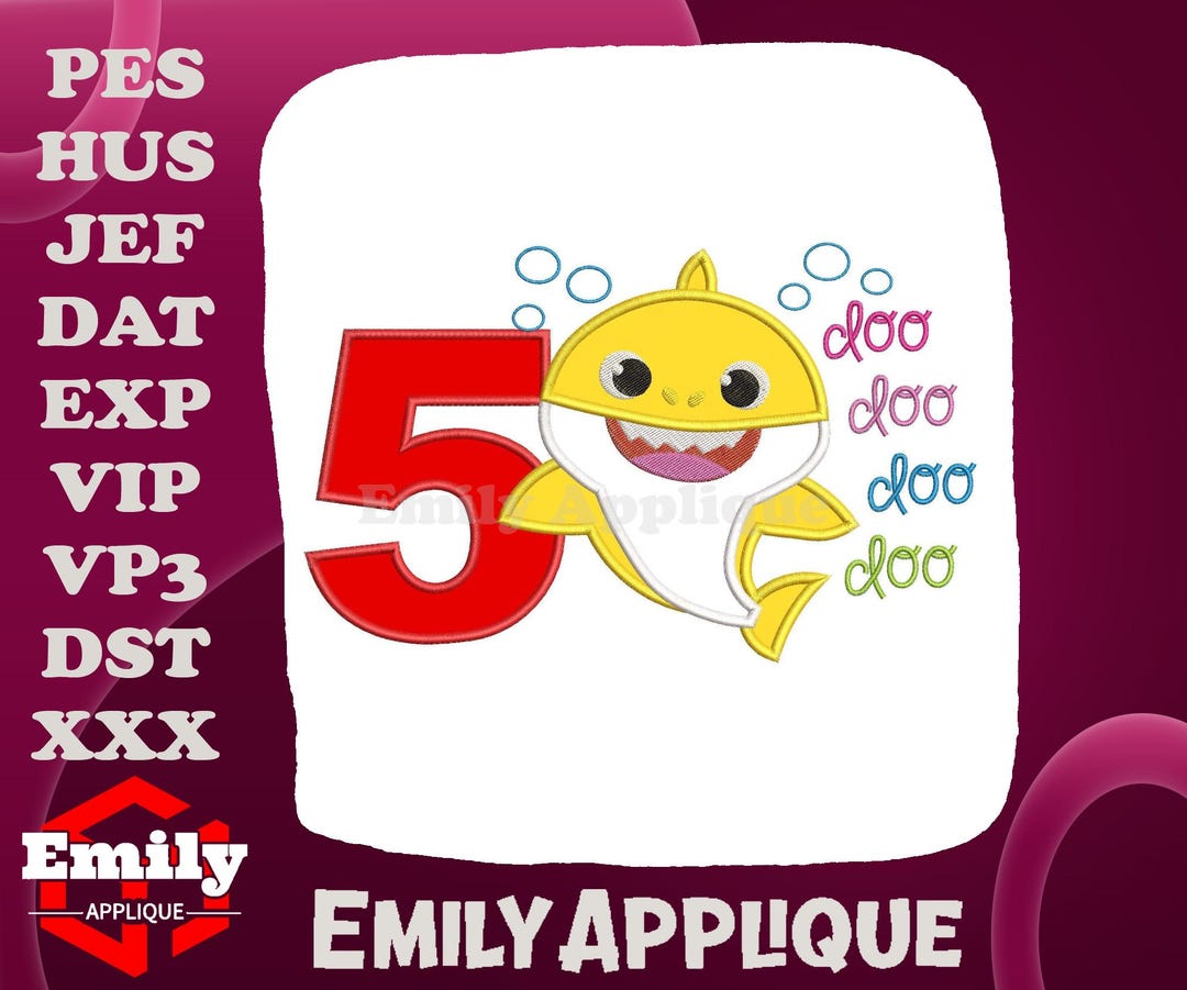 Baby_shark_doo_doo_birthday_number_5_applique_embroidery_design 12 ...