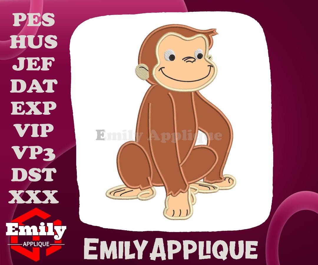 Curious_george_applique_design_01 12 Formats - Instant Download - Etsy