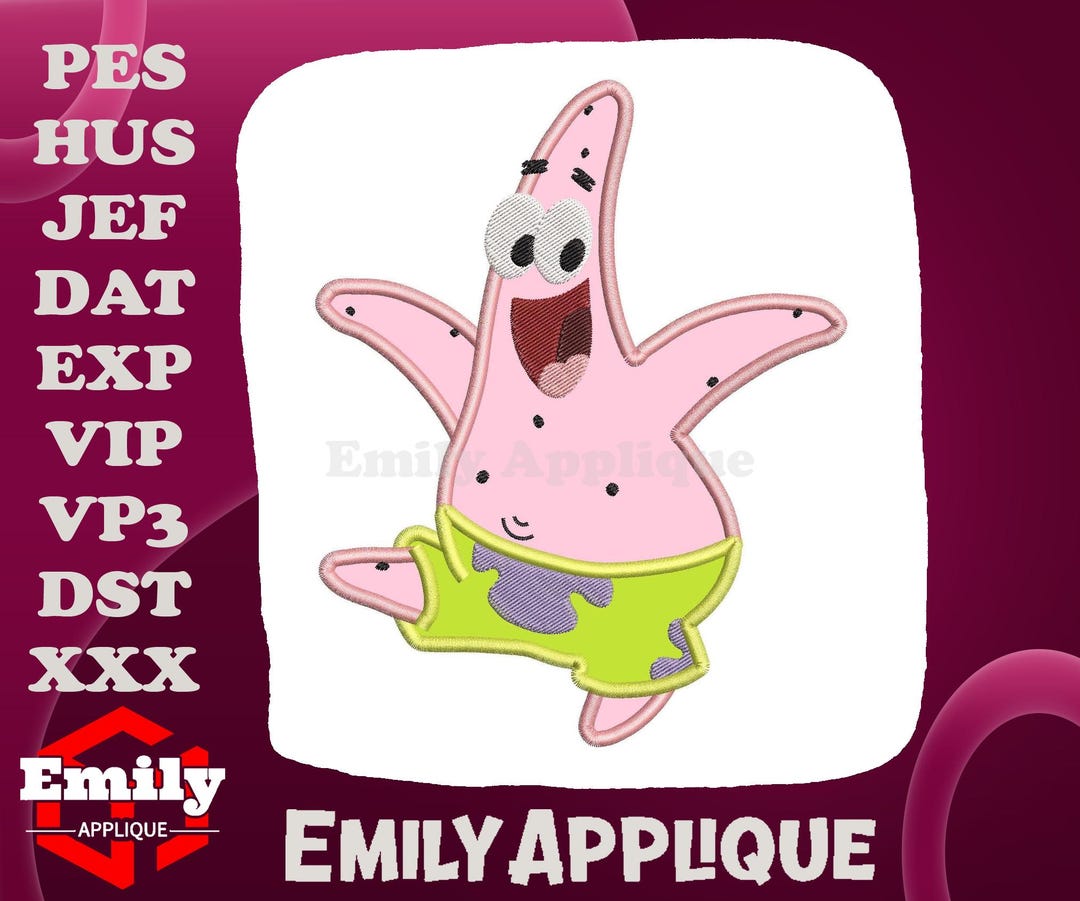 Patrick_star_spongebob_applique_design_01 12 Formats - Instant Download ...