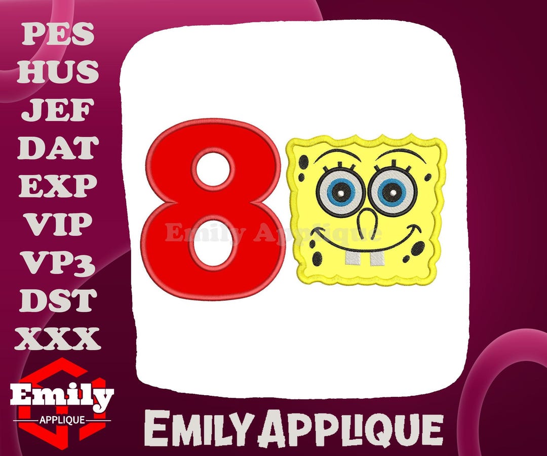 Spongebob_squarepants_birthday_number_8_applique_design 12 Formats ...