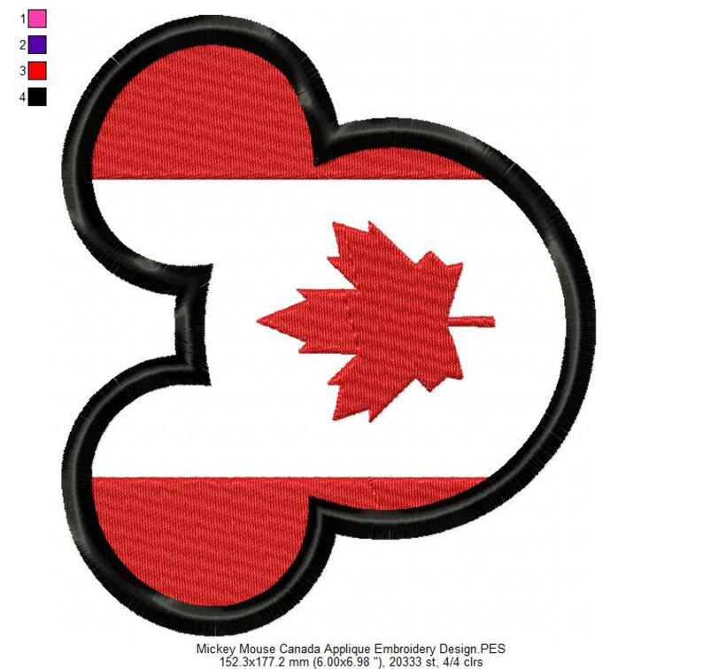 Mickey Mouse Canada Applique Embroidery Design Etsy