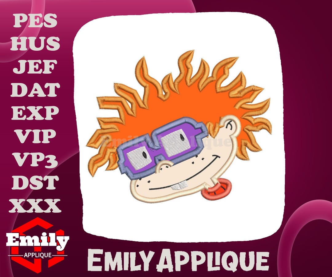 Head_chuckie_finster_rugrats_applique_design_01 12 Formats - Instant ...