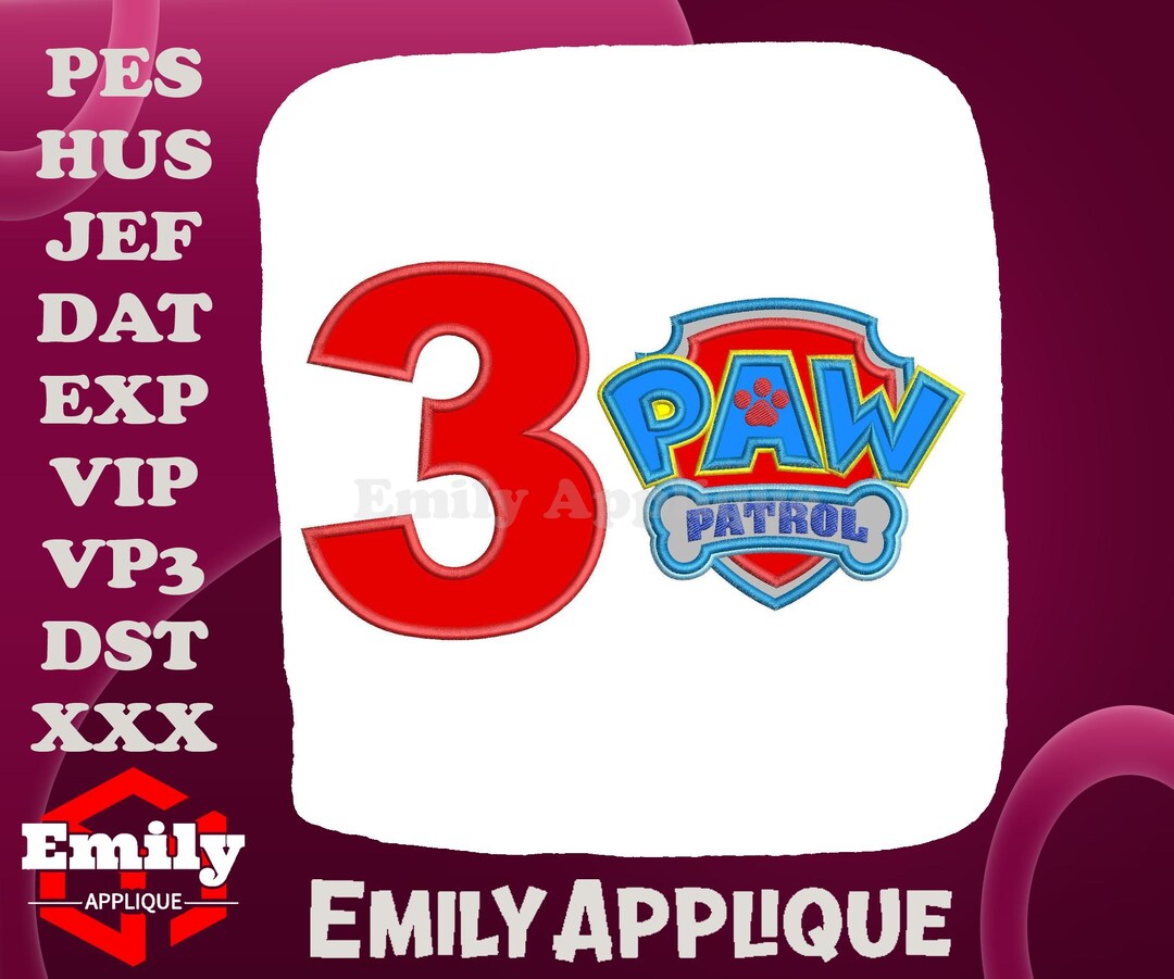 Logo_paw_patrol_birthday_number_3_applique_04_design 12 Formats ...