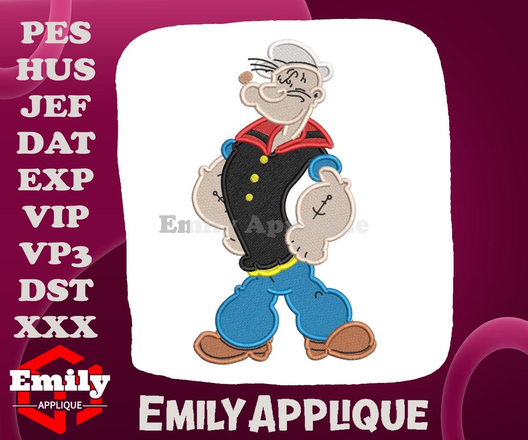 Popeye_fill_embroidery_design_04 12 Formats - Instant Download - Etsy