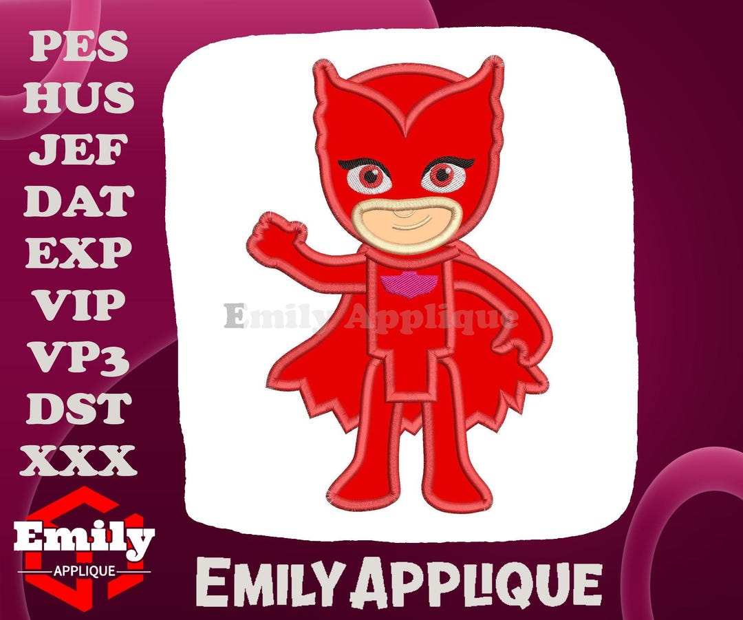 Owlette_pj_masks_applique_03_embroidery_design 12 Formats - Instant ...