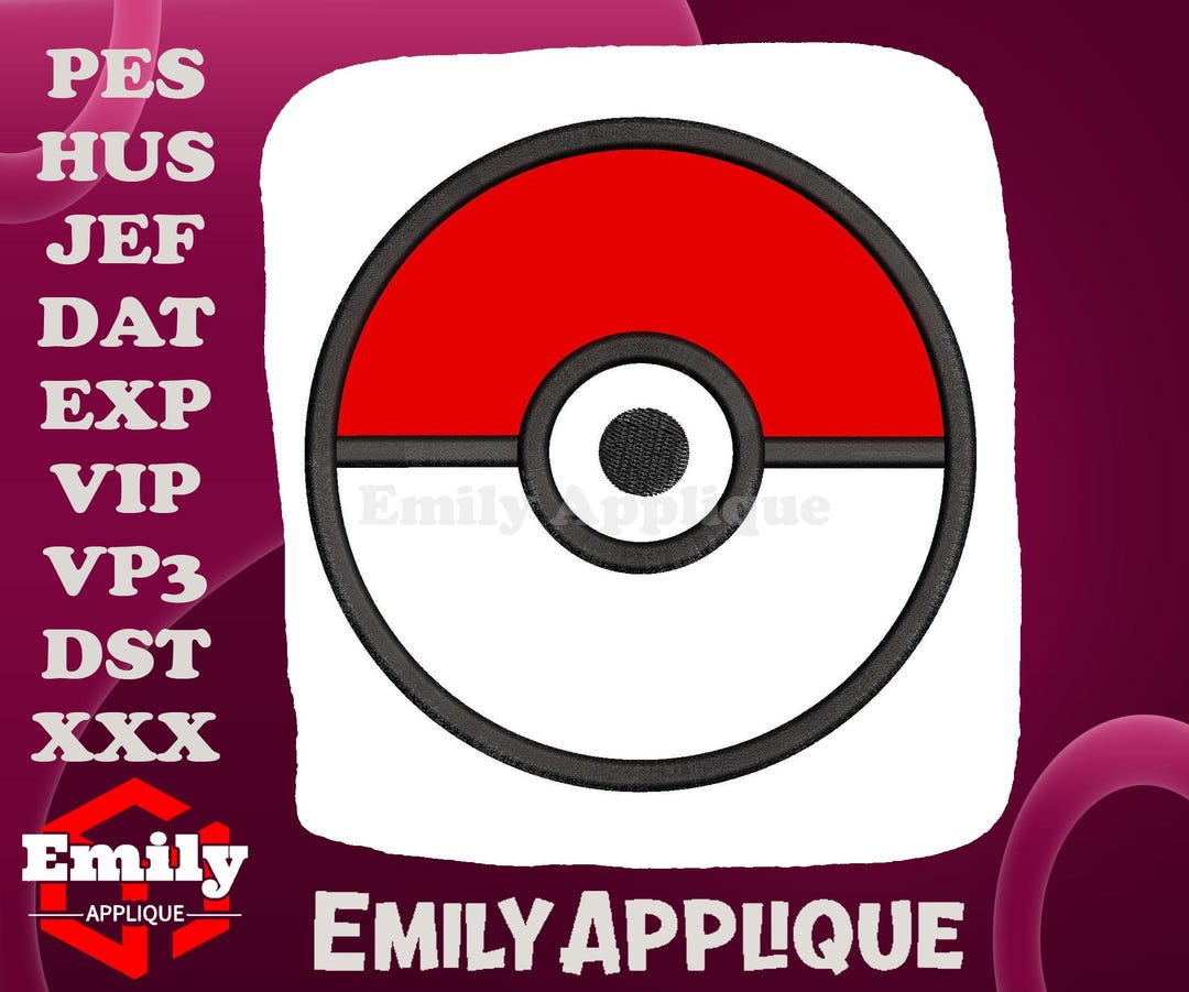 Pokeball_applique_02_embroidery_design 12 Formats - Instant Download - Etsy