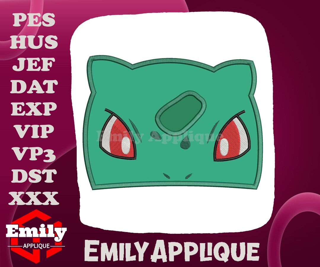 Bulbasaur_pokemon_head_applique_embroidery_design 12 Formats - Instant ...