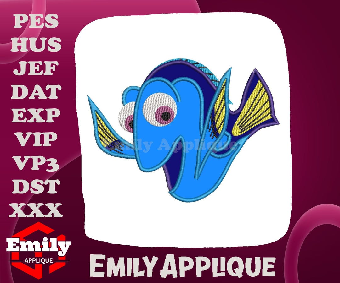 Dory_applique_design_01 12 Formats - Instant Download - Etsy