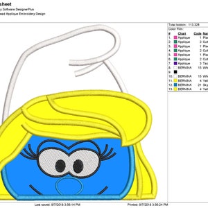 Smurfette Head Applique Embroidery Design - Instant Download 12 Formats ...