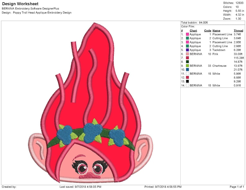 Poppy Troll Head Applique Embroidery Design Instant Download | Etsy