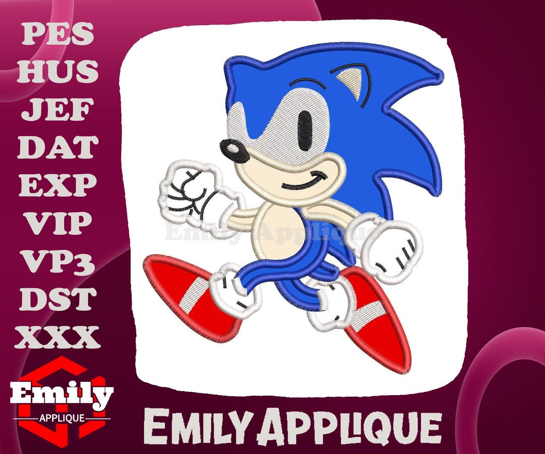 Sonic_the_hedgehog_applique_design_01 12 Formats - Instant Download - Etsy