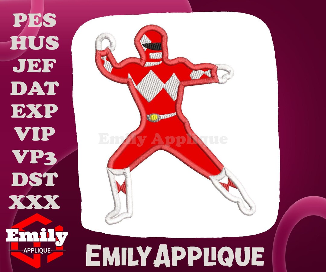 Red_power_rangers_applique_embroidery_design 12 Formats - Instant ...