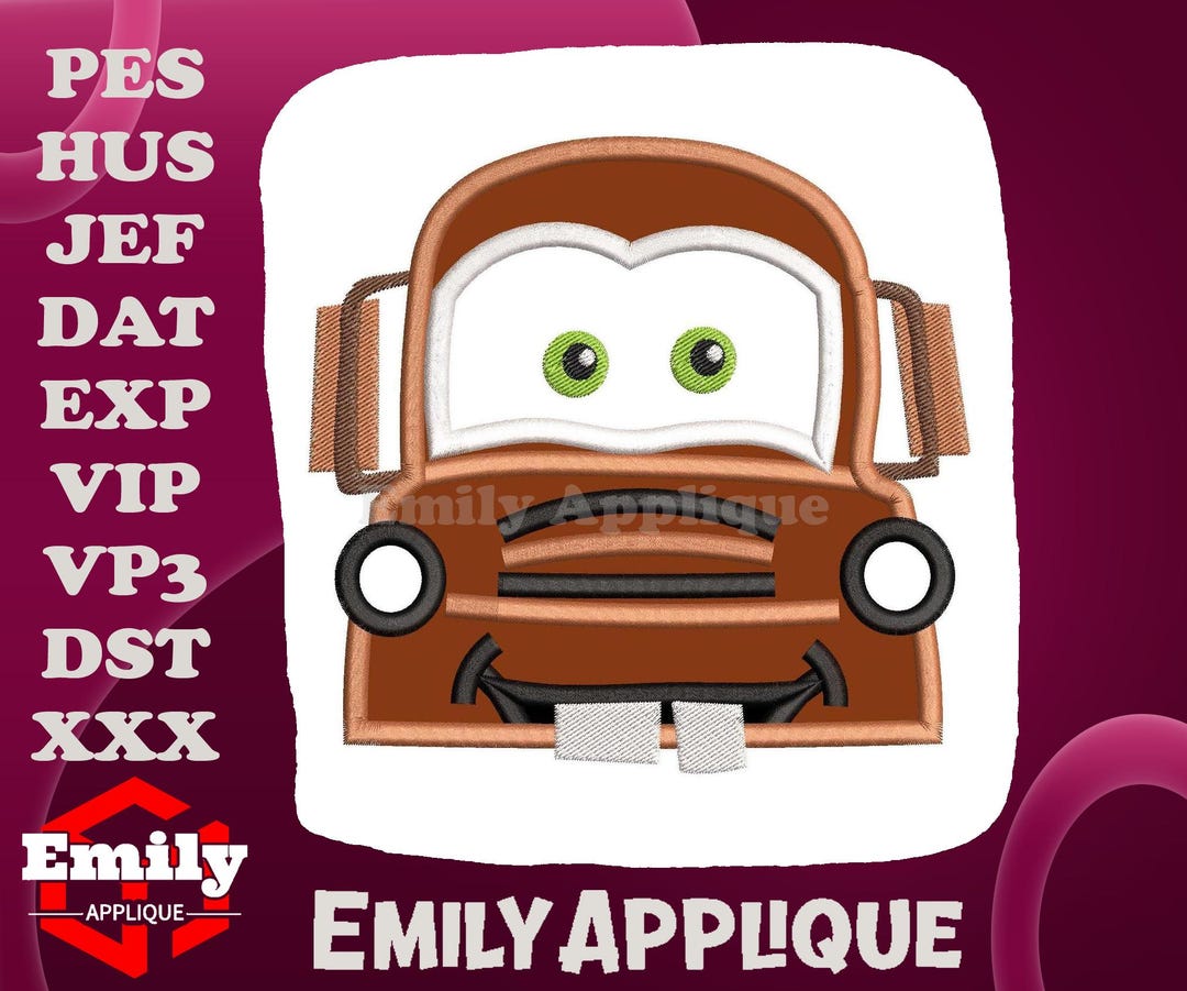 Mater_cars_applique_embroidery_design 12 Formats - Instant Download - Etsy