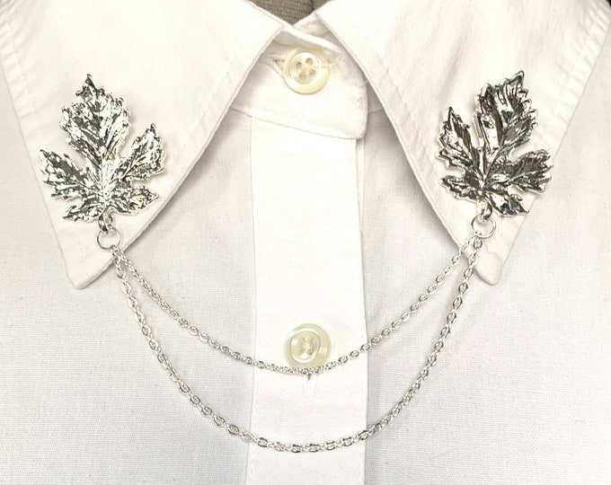 Silver Maple Leaf Collar Chain – Collar Pin - Collar Brooch - Lapel Pin ...