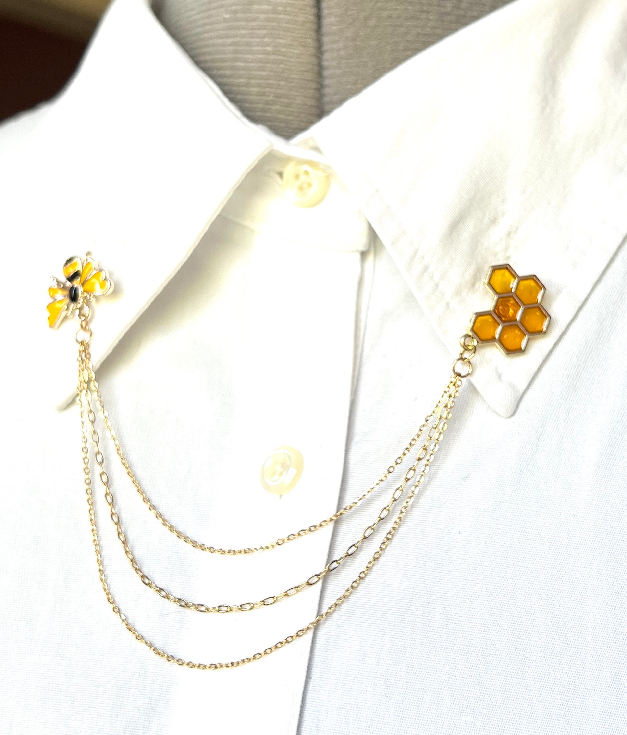 Enamel Honey Bee + Honeycomb Collar Chain – Bumblebee Collar Pin ...