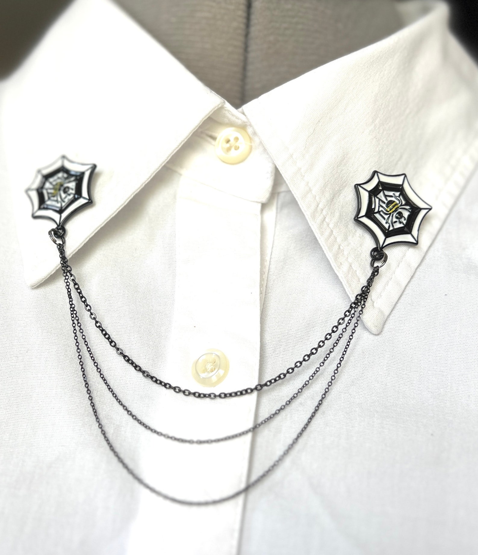 Spider Web Collar Chain – Cobweb Collar Pin – Spider Net Lapel Pin – Web Clasps – Collar Brooch ...