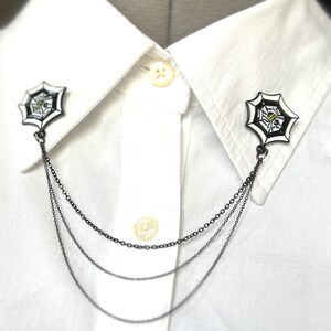 Spider Web Collar Chain – Cobweb Collar Pin – Spider Net Lapel Pin – Web Clasps – Collar Brooch ...