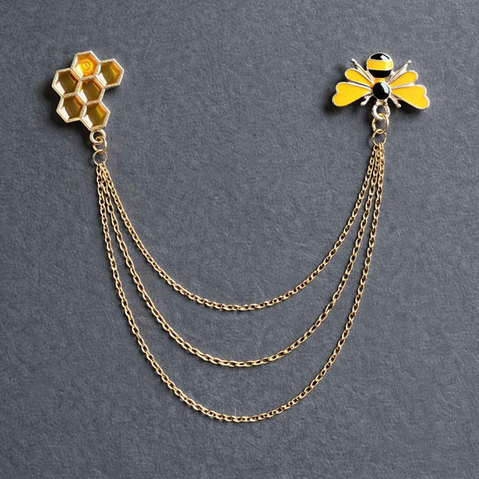 Enamel Honey Bee & Honeycomb Collar Chain Brooch Gold Bumblebee Lapel ...
