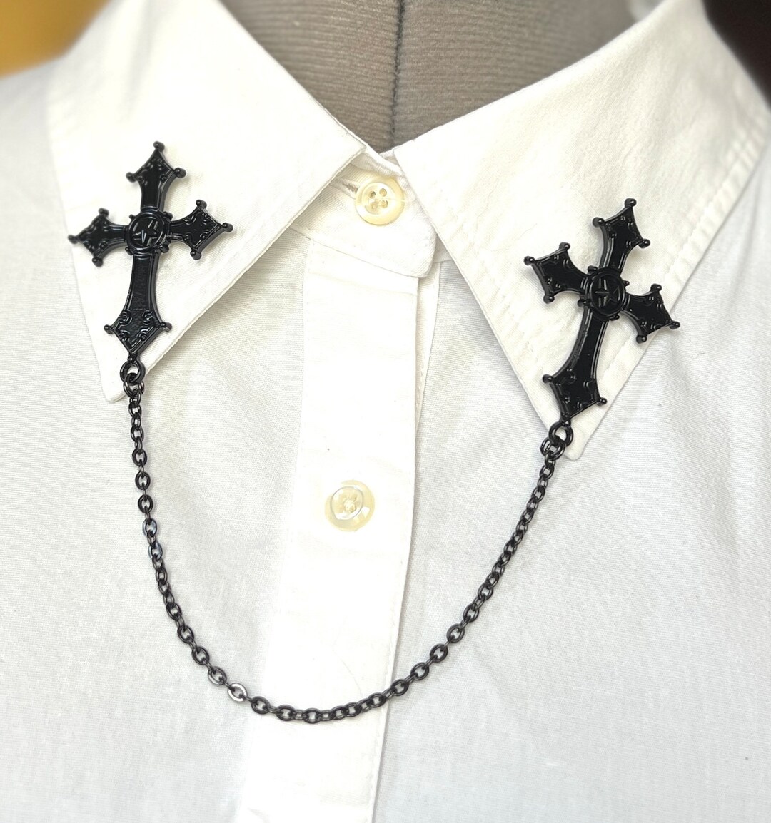 Gothic Cross Collar Chain Black Cross Collar Pin Chic Cross Lapel Pin ...