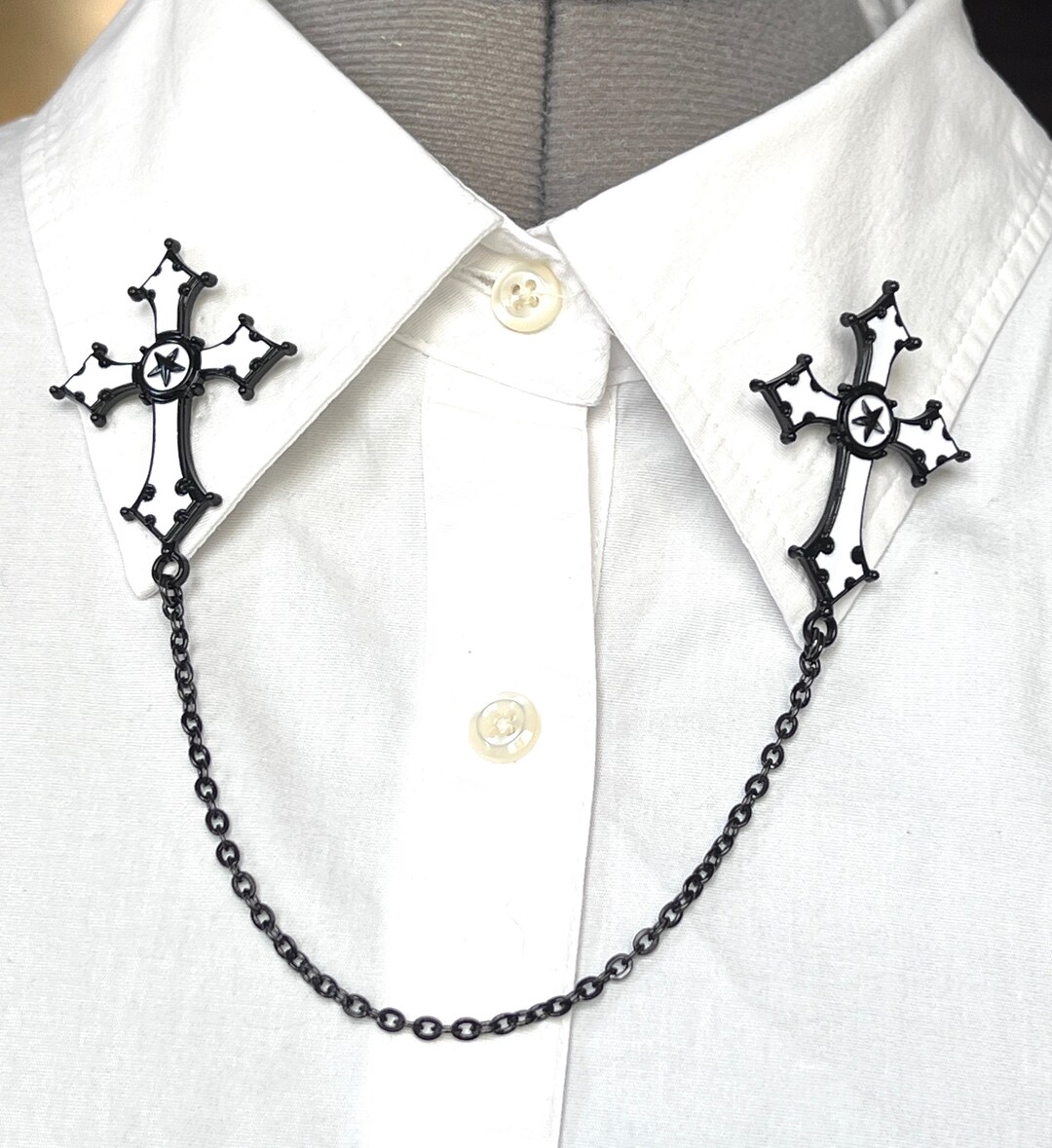 Gothic Cross Collar Chain – White Cross Collar Pin – Chic Cross Lapel ...