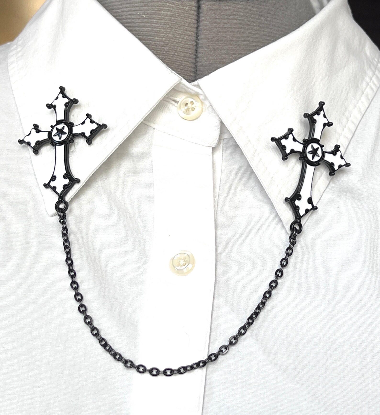 Gothic Cross Collar Chain – White Cross Collar Pin – Chic Cross Lapel ...