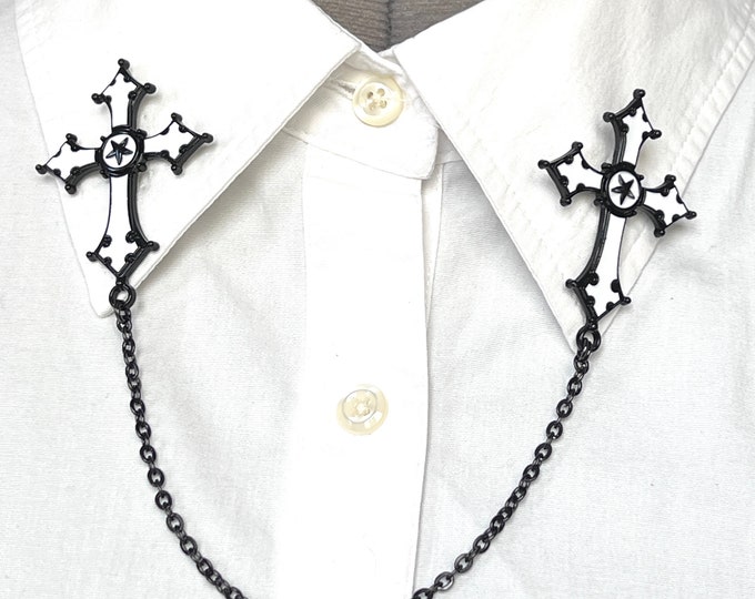 Gothic Cross Collar Chain – White Cross Collar Pin – Chic Cross Lapel ...