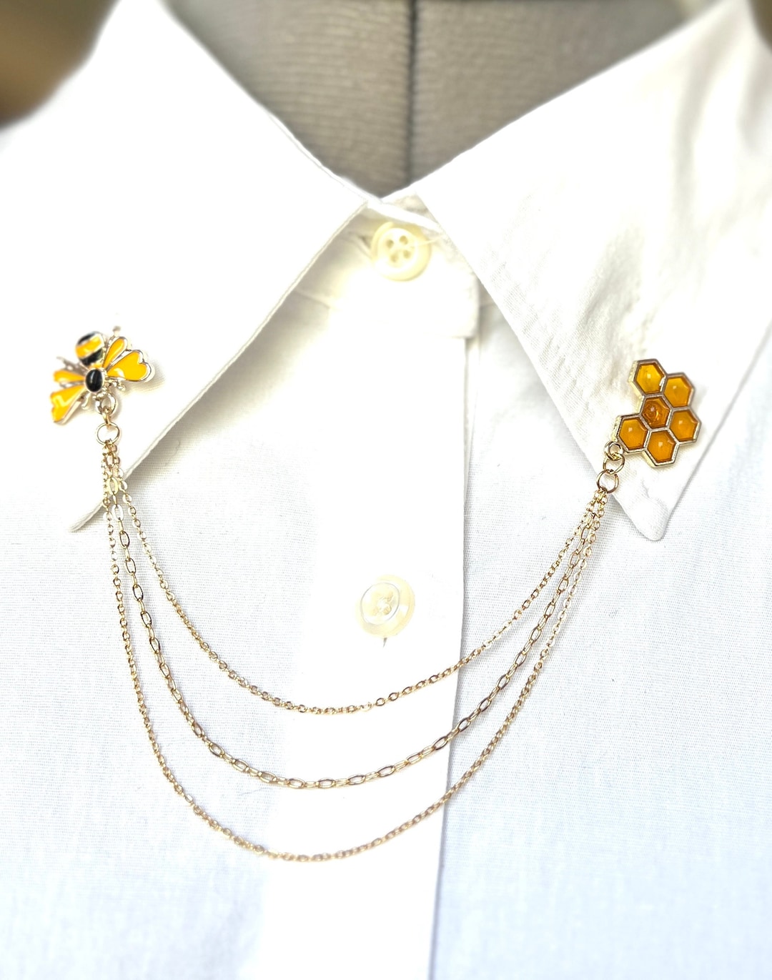 Enamel Honey Bee + Honeycomb Collar Chain – Bumblebee Collar Pin ...