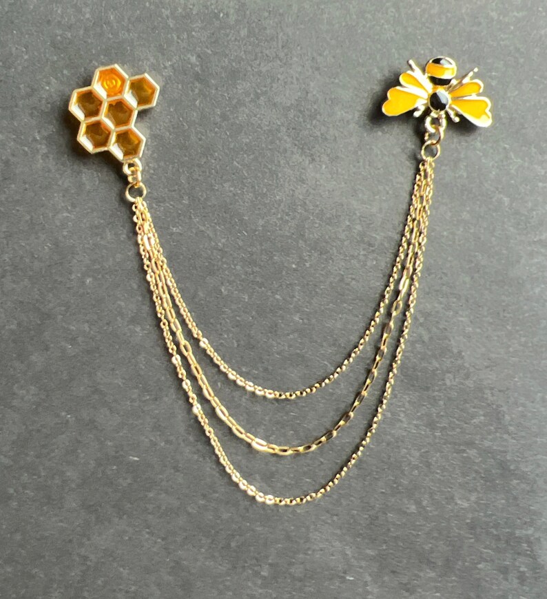 Enamel Honey Bee + Honeycomb Collar Chain – Bumblebee Collar Pin ...
