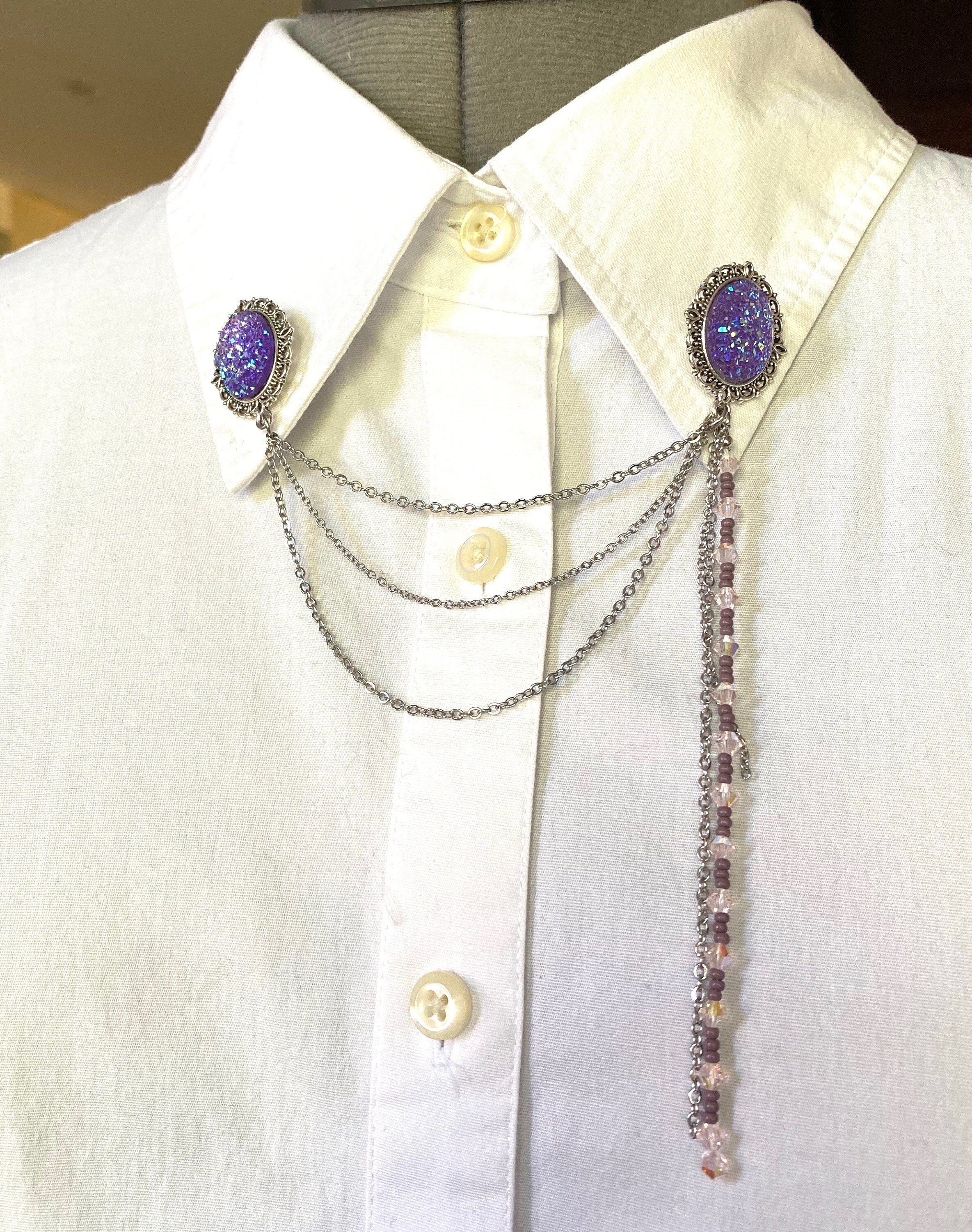 Oval Resin Drusy Tassel Collar Chain – Collar Pin - Collar Brooch ...