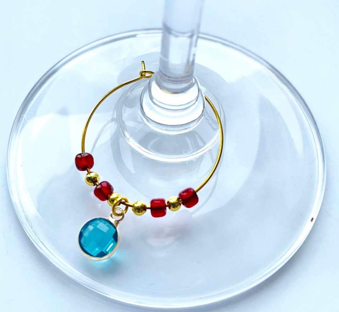 6X Color Dot Charm Wine Glass Ring Swarovski Crystal Gold Plated Iron ...