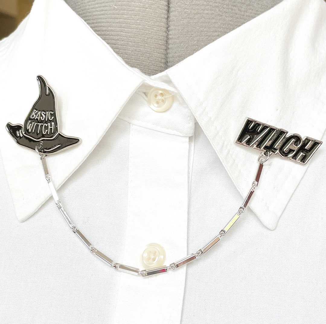 Basic Witch Chain Collar Clips Witch Beginner Symbol Collar Pin Witch ...