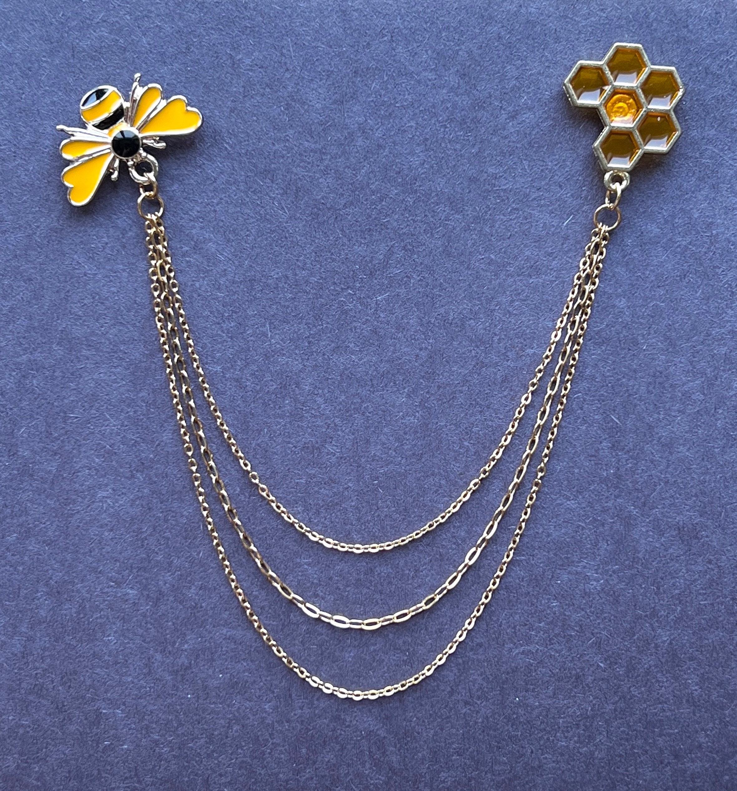 Enamel Honey Bee + Honeycomb Collar Chain – Bumblebee Collar Pin ...
