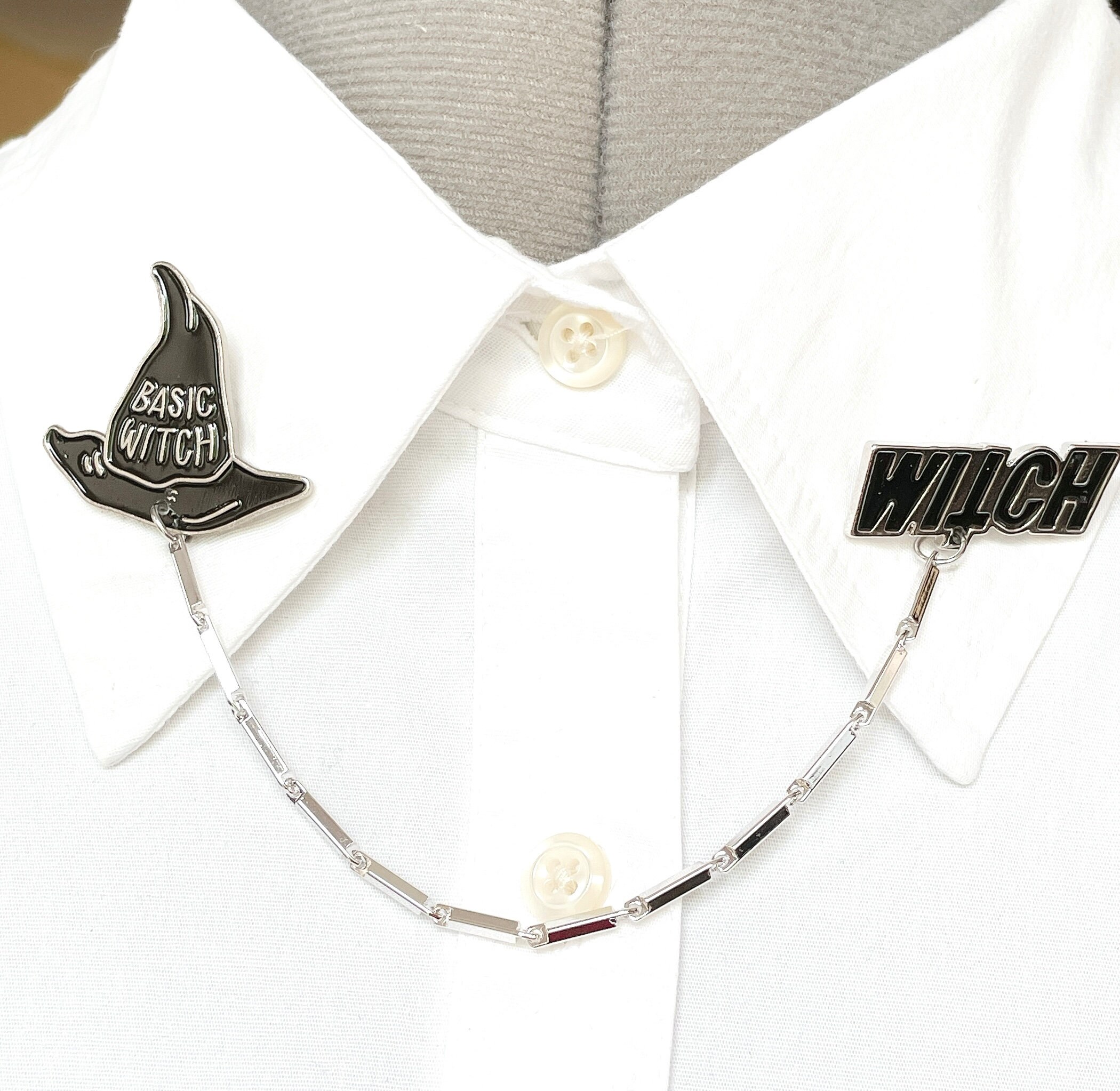 Basic Witch Chain Collar Clips Witch Beginner Symbol Collar Pin Witch ...