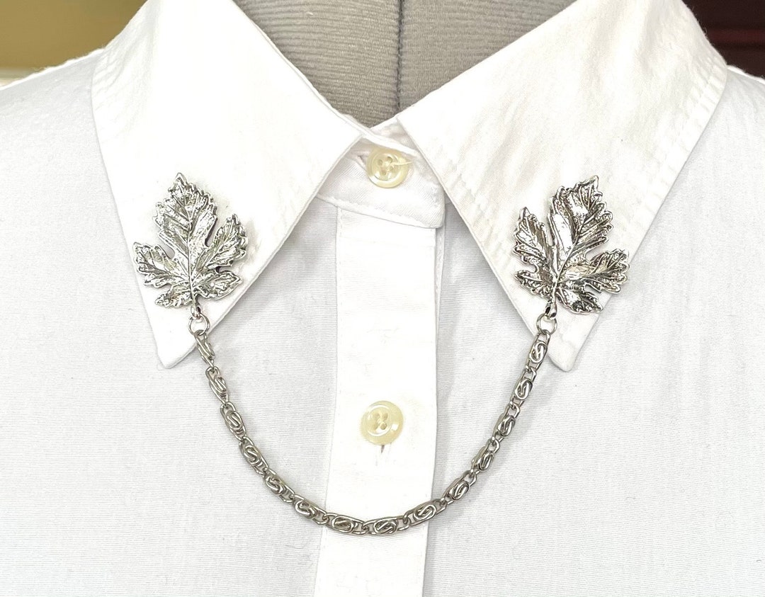 Antique Look Maple Leaf Collar Chain – Silver Collar Pin - Collar ...