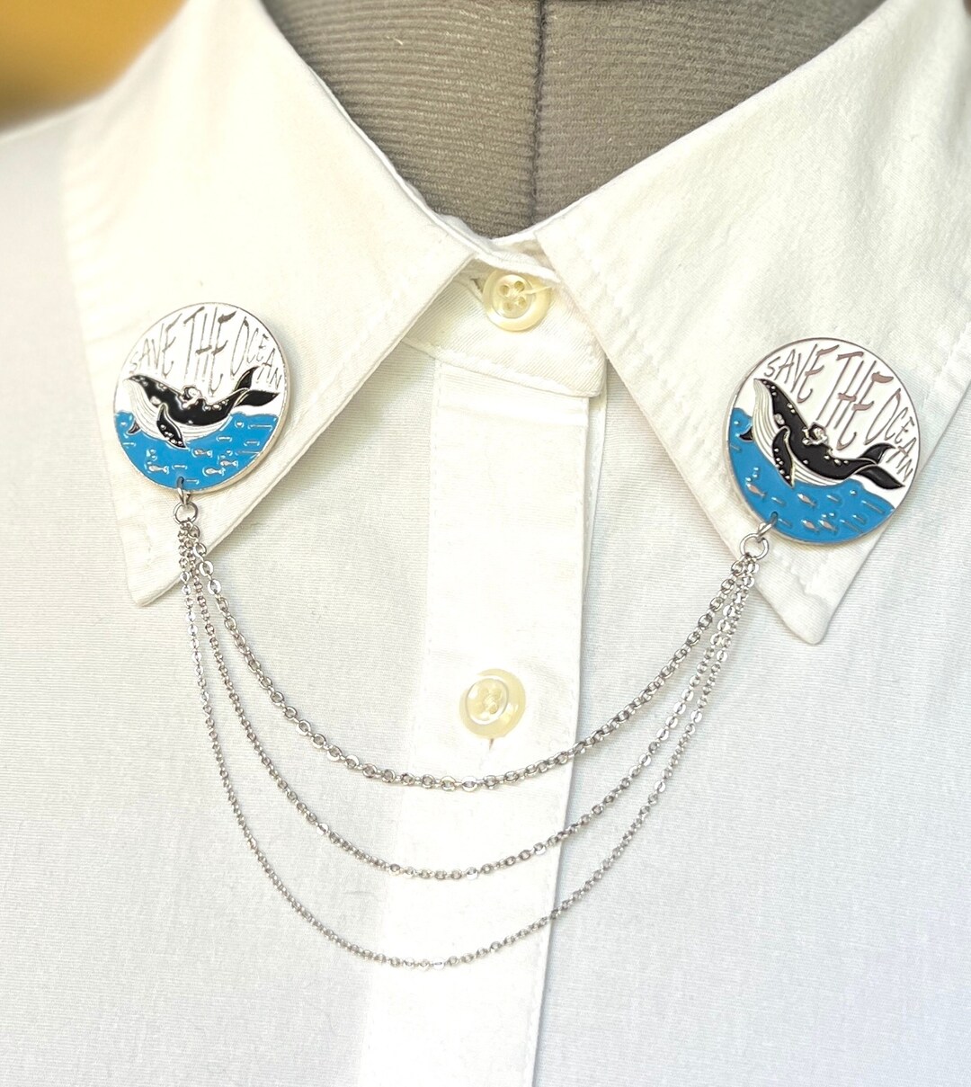 Save the Ocean Collar Chain – Ocean Whale Collar Pin – Ocean Life Lapel ...
