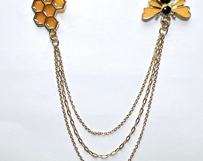 Enamel Honey Bee + Honeycomb Collar Chain – Bumblebee Collar Pin ...