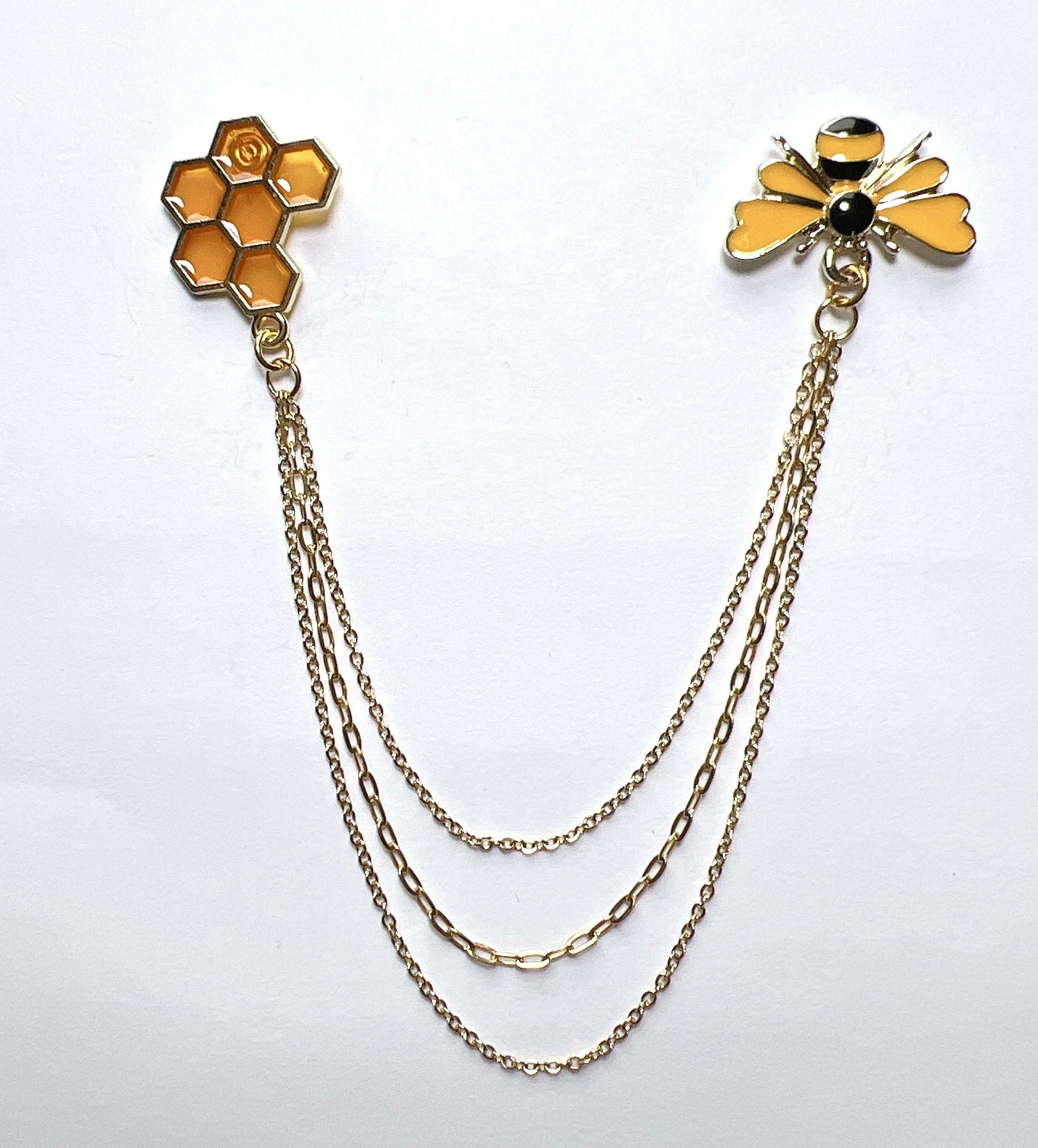 Enamel Honey Bee + Honeycomb Collar Chain – Bumblebee Collar Pin ...
