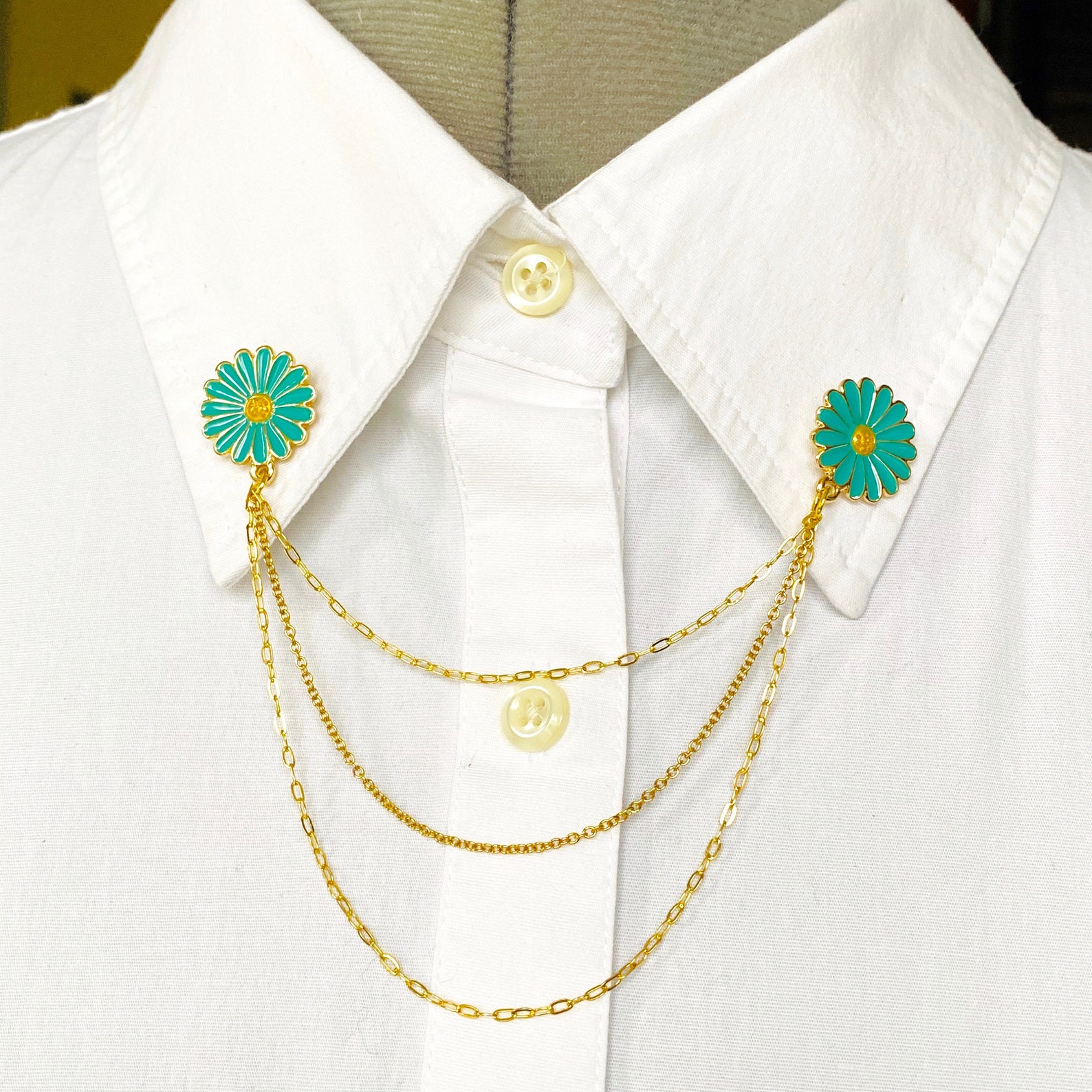 Enamel Chrysanthemum Collar Chain Collar Clips Collar Pin | Etsy