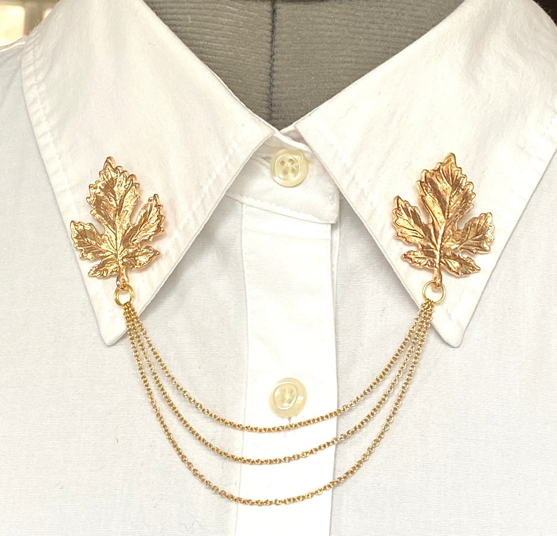 Golden Maple Leaf Collar Chain – Collar Pin - Collar Brooch - Lapel Pin ...