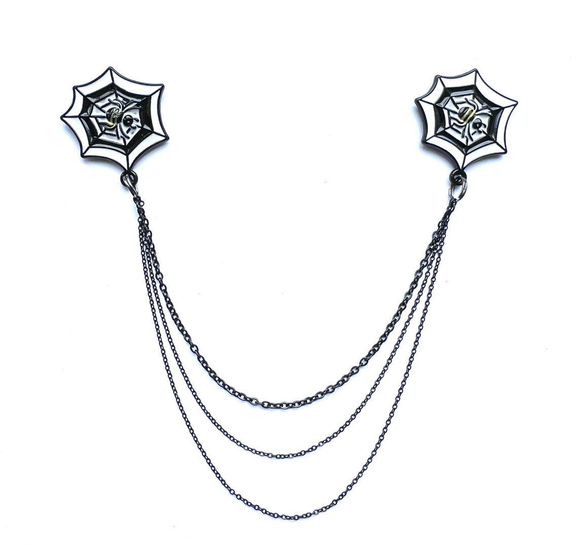 Spider Web Collar Chain – Cobweb Collar Pin – Spider Net Lapel Pin ...